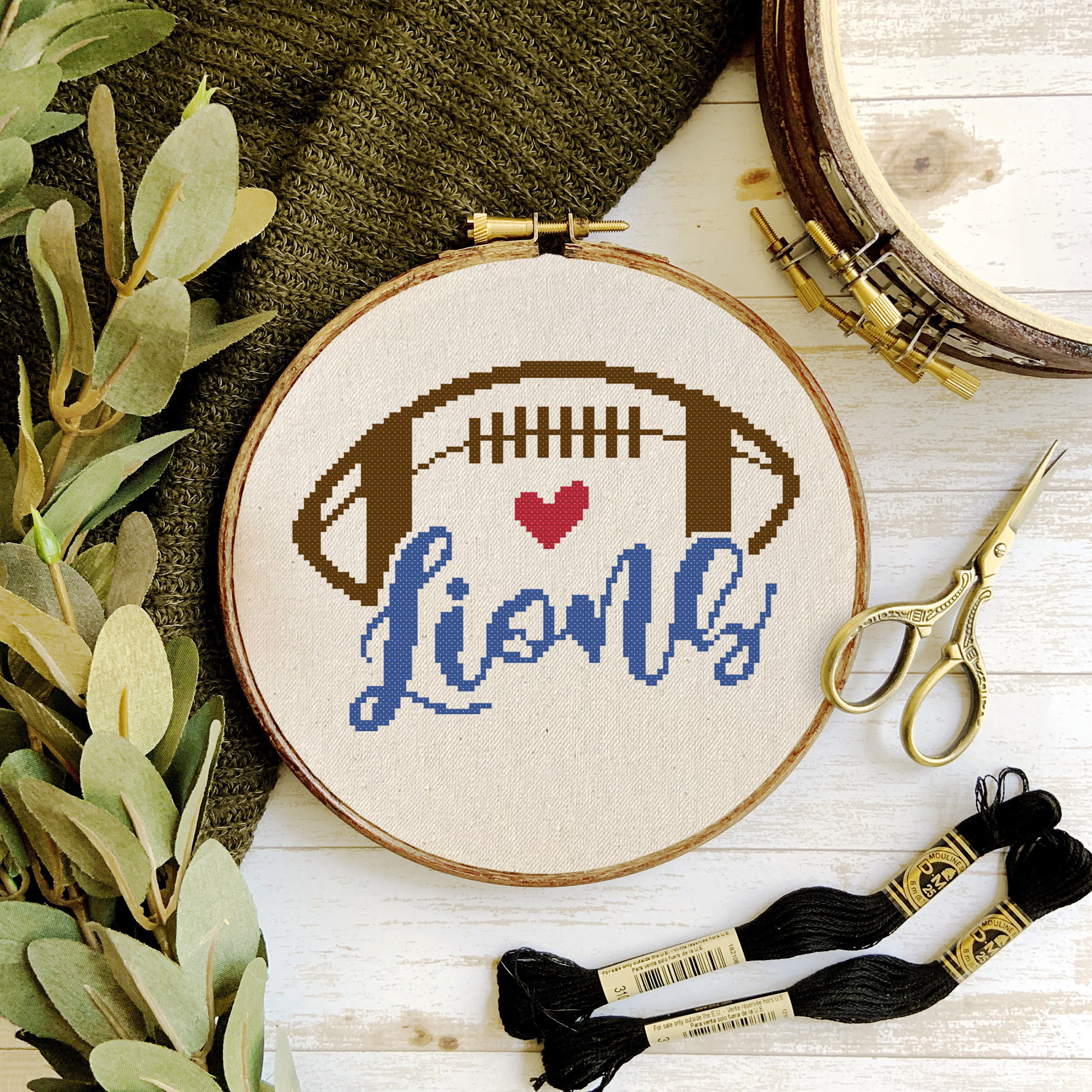 Detroit Football Cross Stitch Pattern – Simple Wave Studio